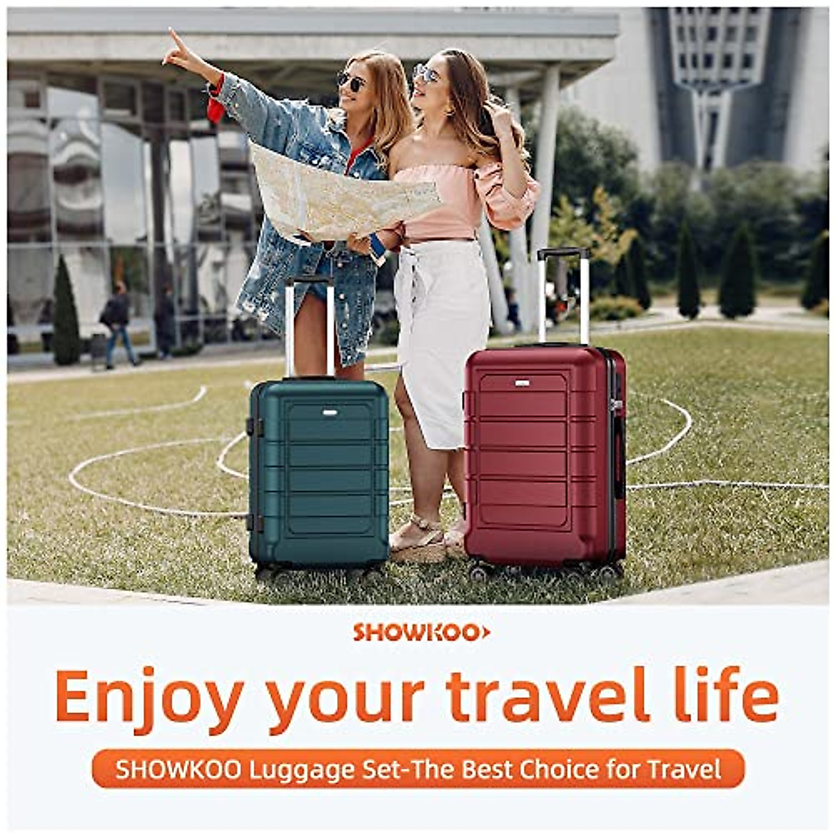 SHOWKOO Carry-On Luggage PC+ABS Durable Hardside Suitcase with Spinner Wheels TSA LOCK, 20-Inch, Armygreen