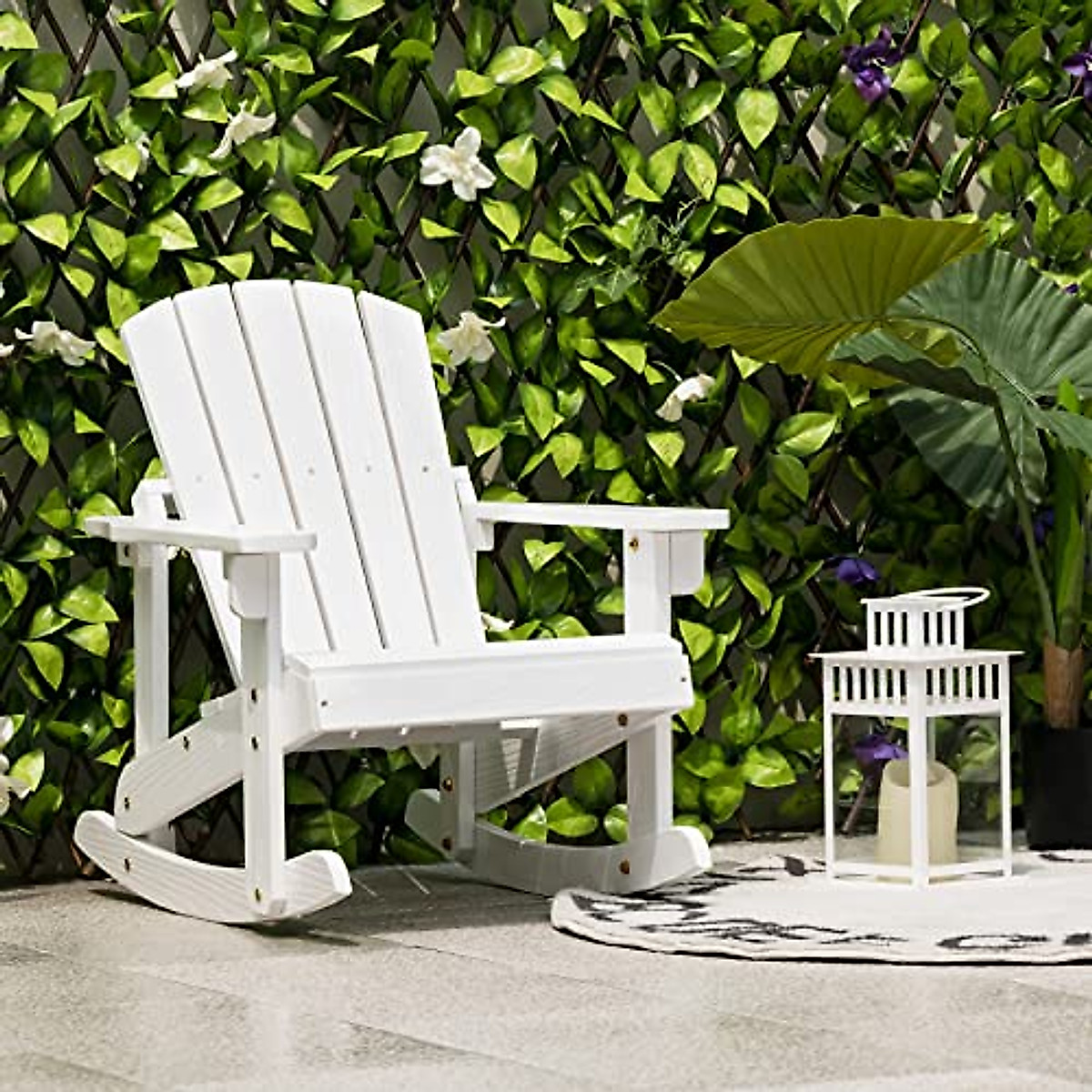 Giantex Wooden Adirondack Rocking Chair - Kids Outdoor Adirondack Rocker with Slatted seat, Smooth Rocking Feet, 300LBS Weight Capacity, Porch Rocking Chair for Balcony, Backyard, Poolside (1, White)
