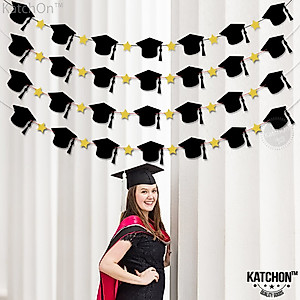Felt, Black Graduation Cap Garland - 4 String, No DIY | Graduation Garland, Black and Gold Graduation Decorations | Graduation Banner for Graduation Party Decorations 2023 | Graduation Cap Decorations