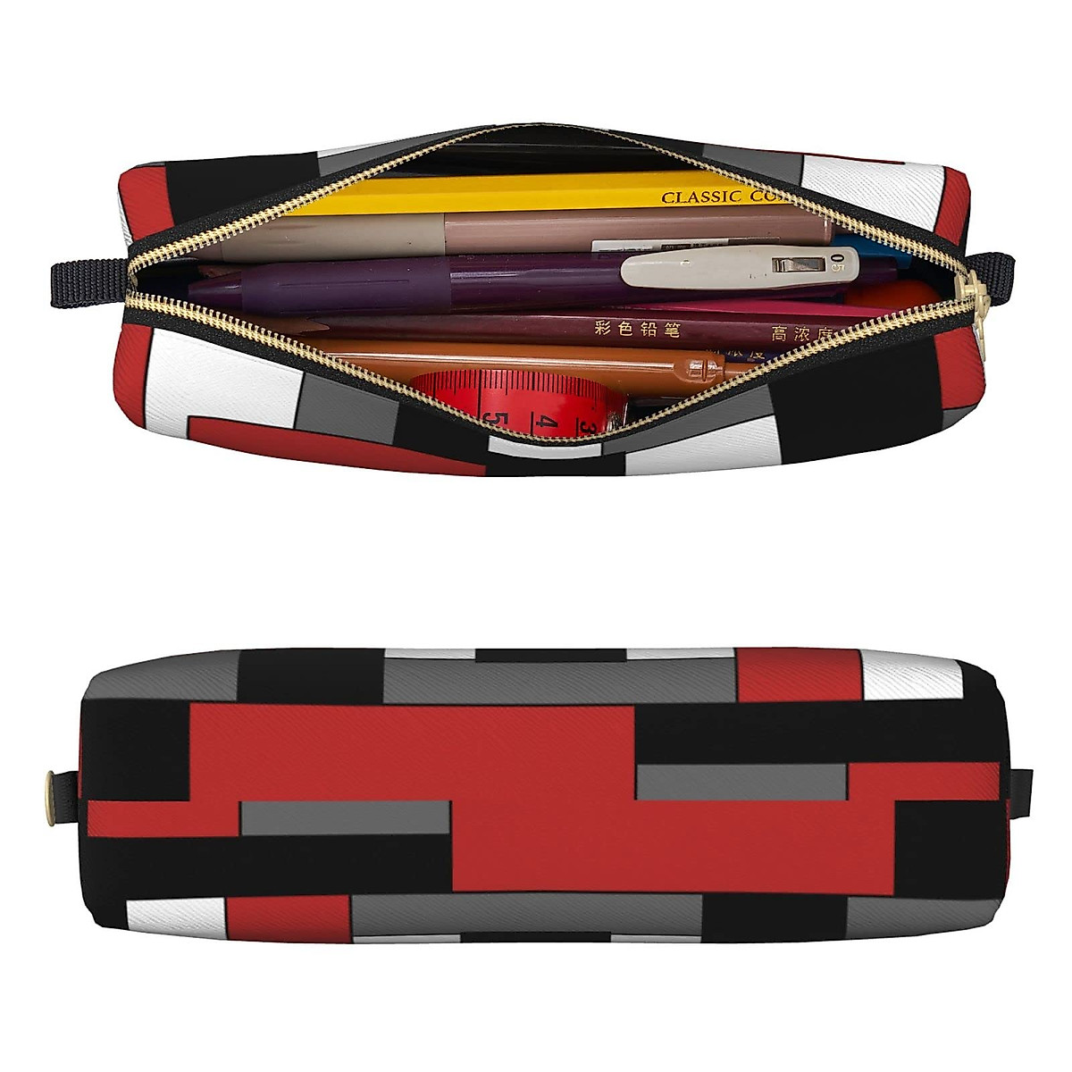 IMPCOKRU Small Pencil Bag Study Pencil Bag Key Pouch,Red Black and Gray Plaid,Stationery Storage Pencil Case for School Office Travel