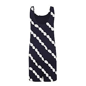 Bravetoshop Women's Rompers Round-Neck Sleeveless Casual Elastic Waist Short Pants Jumpsuit with Pockets (J-Blue,L)
