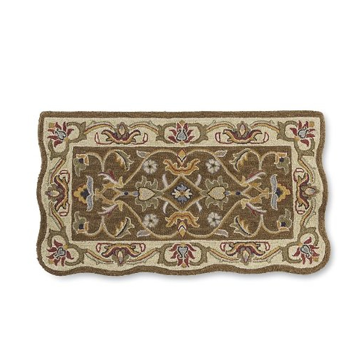 Rectangular Hand Tufted Fire Resistant Scalloped Wool Fireplace McLean Hearth Rug 25 W x 45 L Brown/Gold