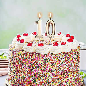10th Birthday Candles Cake Number Candles Happy Birthday Cake Candles Topper Decoration for Birthday Wedding Anniversary Celebration Favor, Champagne Gold