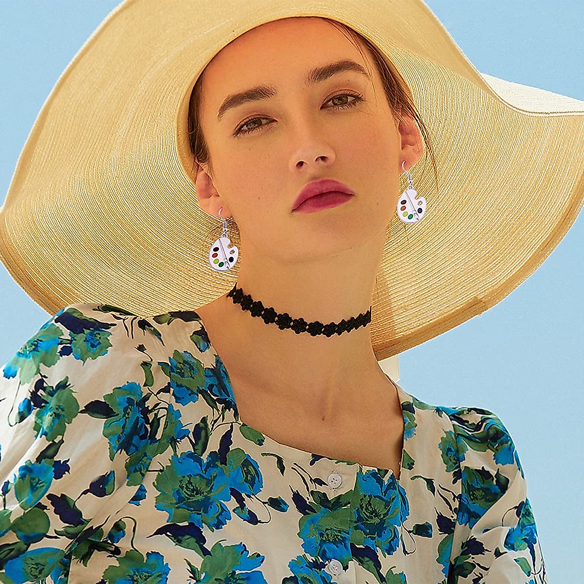 Artist Paint Palette and Brush Enamel Pendant Earrings Zinc Alloy Dangle Drop Earrings Delicate Gift for Painter Artists Women Girls