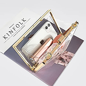 Women Clear Purse, Acrylic Box Evening Clutch Bag, Transparent Rhombus Lady Party Wedding Crossbody Shoulder Handbag (Gold)