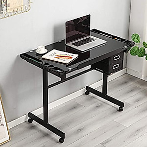 Need Adjustable Drafting Table with Tilted Tabletop, Art Table with 2 Storage Drawers for Writing Art Craft Work Station Black,UT-DT1033-BK-ND
