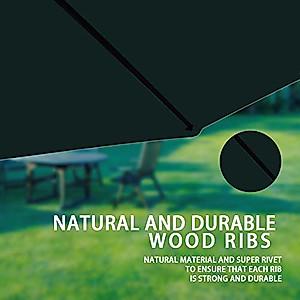 SUNNYARD 9Ft Wooden Patio Umbrella Wooden Market Umbrella with Pulley Lift for Garden Yard Deck Pool Market,Green