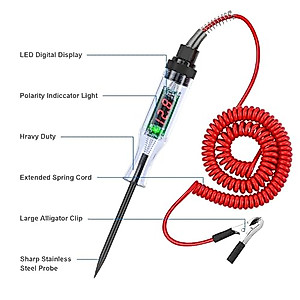 Test Light Automotive, Automotive Circuit Tester, DC 6V-24V Digital LED Test Light with Portable, Auto Bidirectional Voltage Tester Electric Test Pen with Voltmeter and Probe