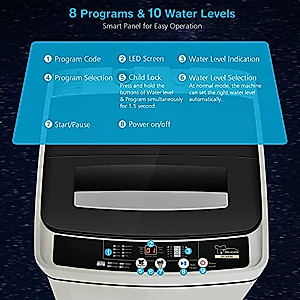 Giantex Full Automatic Washing Machine, 2 in 1 Portable Laundry Washer 1.5Cu.Ft 11lbs Capacity Washer and Spinner Combo 8 Programs 10 Water Levels Energy Saving Top Load Washer for Apartment Dorm