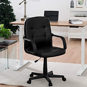 Giantex Executive Chair Mid Back Office W/Arms and Swivel Wheels, Ergonomic PU Leather for Home Office Use Computer Desk Task Chair