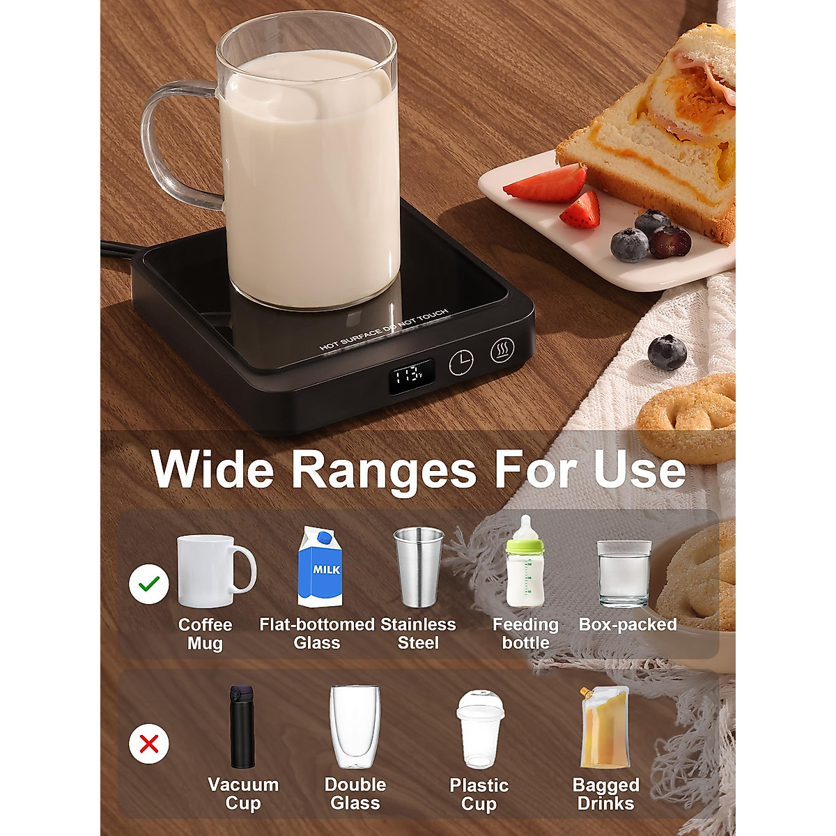 Rigstne Coffee Mug Warmer - 20W Portable Mug Warmer for Desk, Coffee Cup Warmer with Auto Shut Off, Candle Warmer Plate for Travel, Office and Home, Black (No Cup)