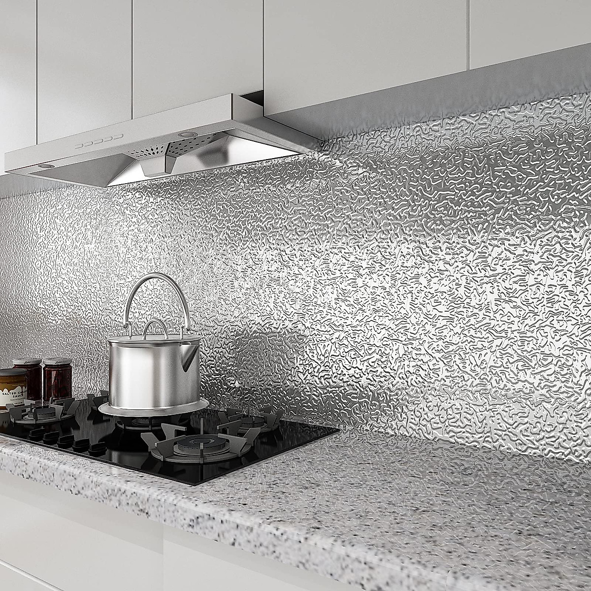 Cre8tive 24" x 118" Large Size Silver Stainless Steel Contact Paper Peel and Stick Aluminum Foil Sheet Wallpaper Waterproof Heat Resistant Oil Proof Wall Film for Kitchen Backsplash Countertop Cabinet