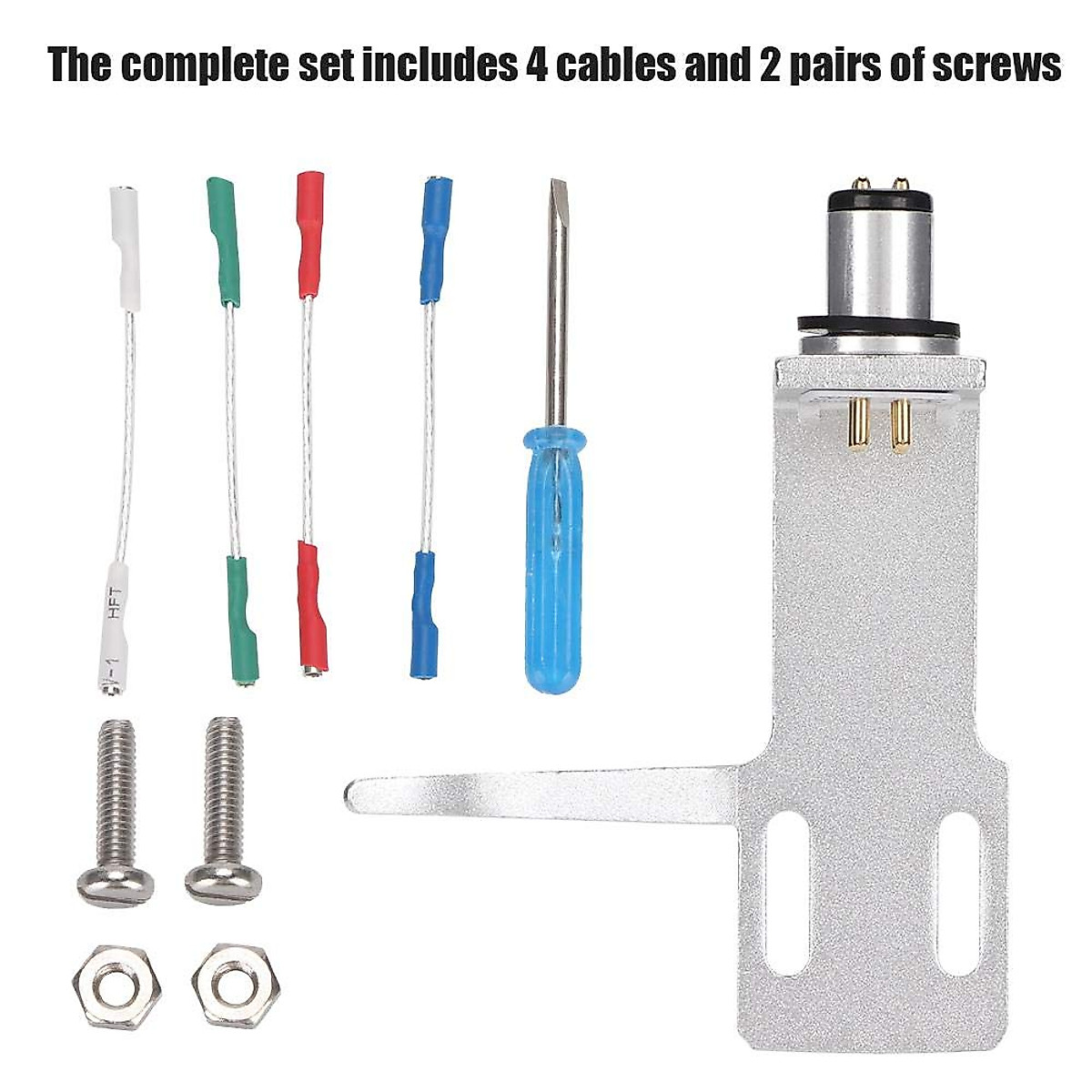 Phono Headshell, High-end Turntable Phonograph Player Cartridge Record Player Mount Kit Includes 4 Cables and 2 Pairs of Screws,Aluminum Alloy(Silver)