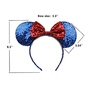 OBUY Mouse Ears Bow Glitter Princess Party Decoration Adult Sparkly Mermaid Headband for Cosplay Costume for Girls & Women(Blue Red)