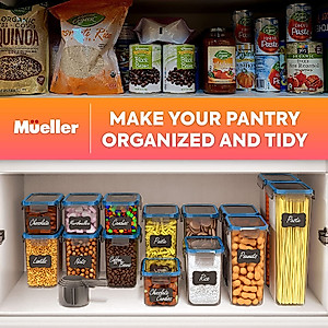 Mueller Food Storage Containers with Lids Airtight, 14-Piece Cereal Containers Storage, Kitchen & Pantry Organization Storage with 14 Labels, 4 Measuring Cups and Marker, Dark Blue