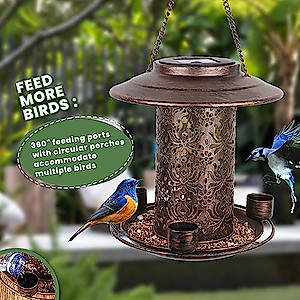 EHONBFLC Outdoor Hanging Solar Bird Feeder - Premium Metal Bird Feeder with Water Cup with S-Hook, gnaw-Proof, Weather and Water Resistant Wild Bird Feeder, a Gift for Bird Lovers. (Green)