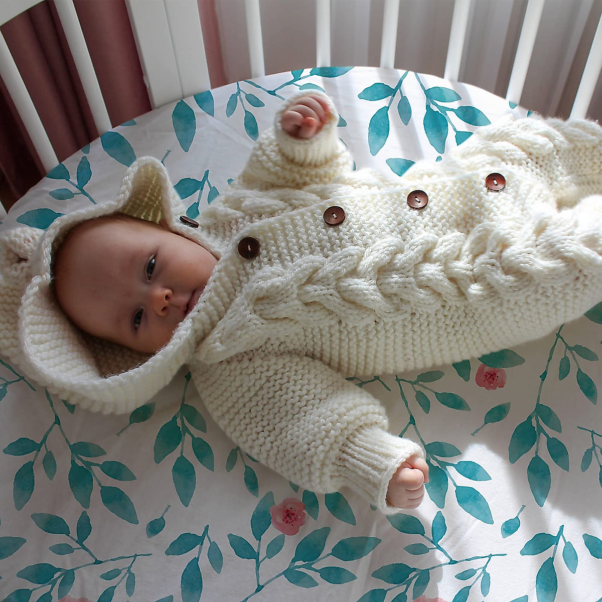 Gllquen Baby Bassinet Crib Sheets Set, Breathable Cozy Fitted Mattress Sheet, Elastic Travel Crib Fashionable Floral Pattern, Standard Cradle Safe Sheets for Baby Boy Girls 32"X16" (Flowers)