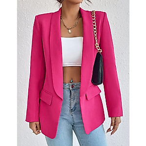 Womens Long Sleeve Blazers Casual Open Front Lapel Button Slim Work Office Blazer Jacket(Rose,Medium)