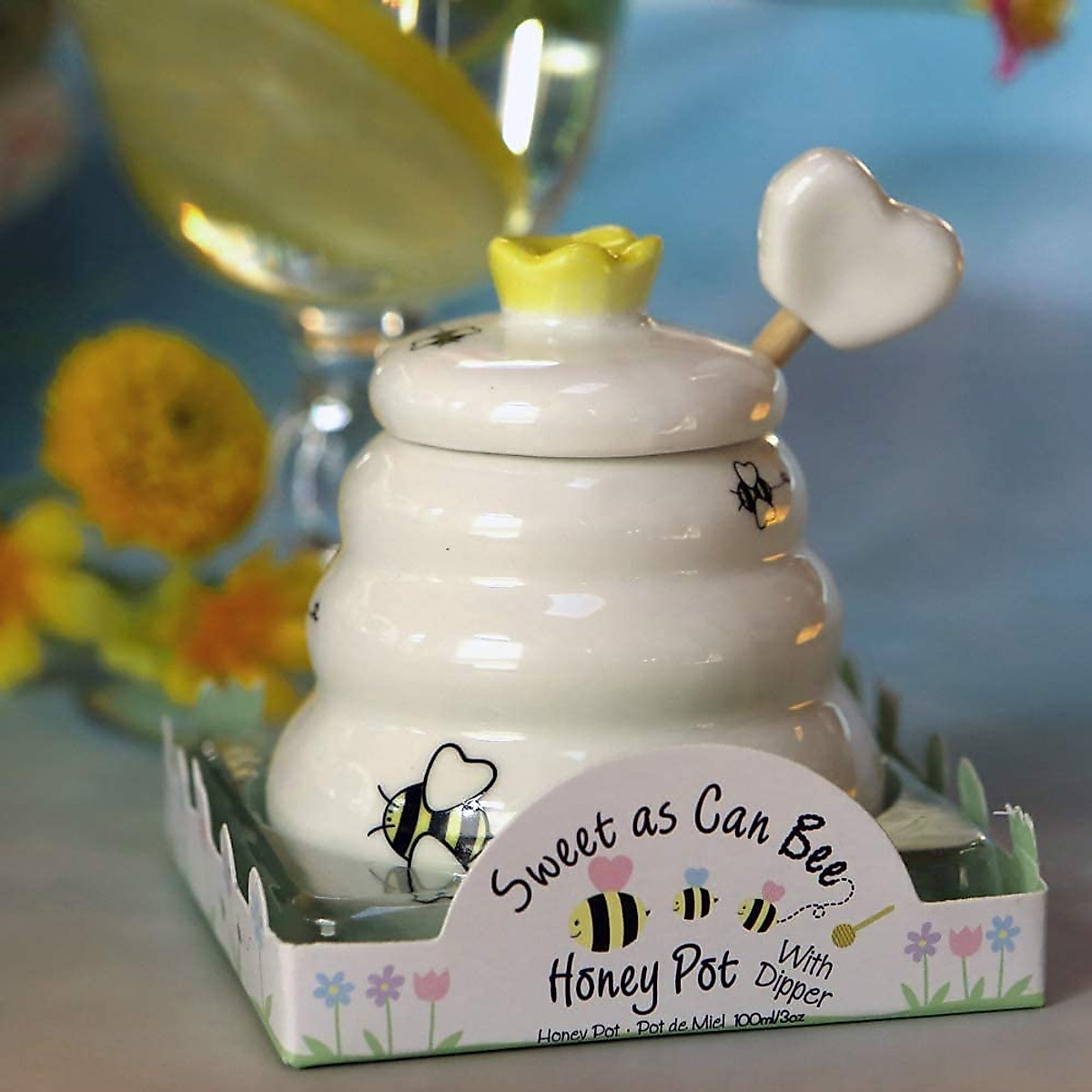 Sweet As Can Bee Ceramic Honey Pot with Wooden Dipper