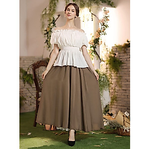 Scarlet Darkness Womens Maxi Skirt Victorian Renaissance High Waisted Double Layer Skirts Brown S