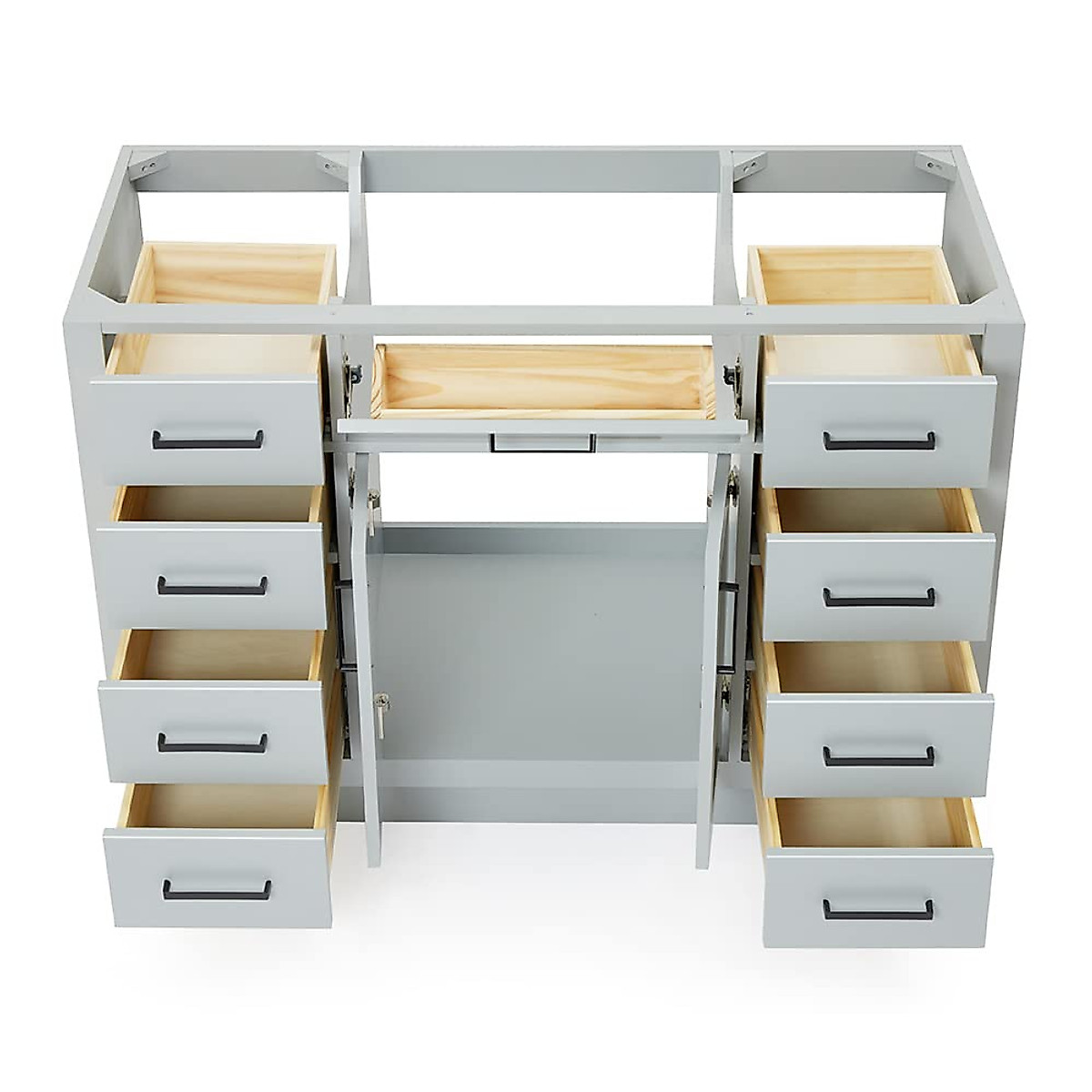 ARIEL Hepburn Bathroom Vanity Base Cabinet 48" Grey, Single Sink Configuration, 2 Soft Closing Doors, 9 Full Extension Dovetail Drawers, Toe Kick, Matte Black