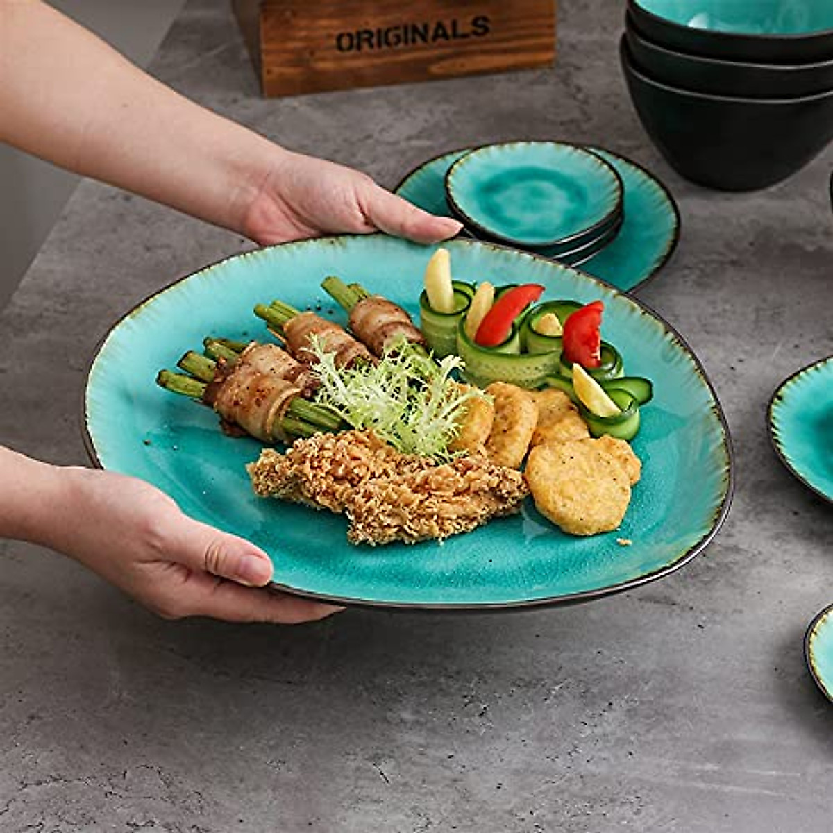 GagalU Porcelain Dinnerware Set33-Piece Pottery Stoneware Vintage Ceramic Dinner Set with 12*Dipping Dishes&Bowl,6*Dessert Plate,3*Dinner Plate Dinnerware Set
