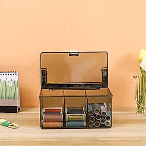 FABROK Plastic First Aid Kit Storage Box, Clear Medicine Box with Handle for Travel, Portable Craft Storage Box for Face Mask Sewing Kit Tool Organizing(Green)