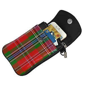 Small Crossbody Scottish Clan MacLean Tartan Crossbody Purse Bag Fashion Cell Purse Wallet For Women/Girls Gift, Black