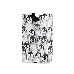 xigua Many Penguins Laundry Basket Large Laundry Hamper Foldable Dirty Clothes Toys Organizer Bag with Handles for Bathroom,Bedroom,College Dorm,Kids Room