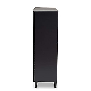 BOWERY HILL Modern and Contemporary Dark Grey Finished 11-Shelf Wood Shoe Storage Cabinet with Drawer