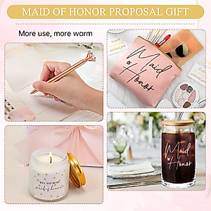 Maid of Honor Bridesmaid Proposal Gifts Box Includes Bridesmaid Glasses Maid of Honor Candle Makeup Bag Sage Wedding Invitation Cards for Bridal Party Favors