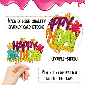 Vikiwiin Painting Cake Topper Painter Art Themed Happy Birthday Cake Decoration for Gils Boys Birthday Bday Party Supplies Double Sided Gold Glitter Decor