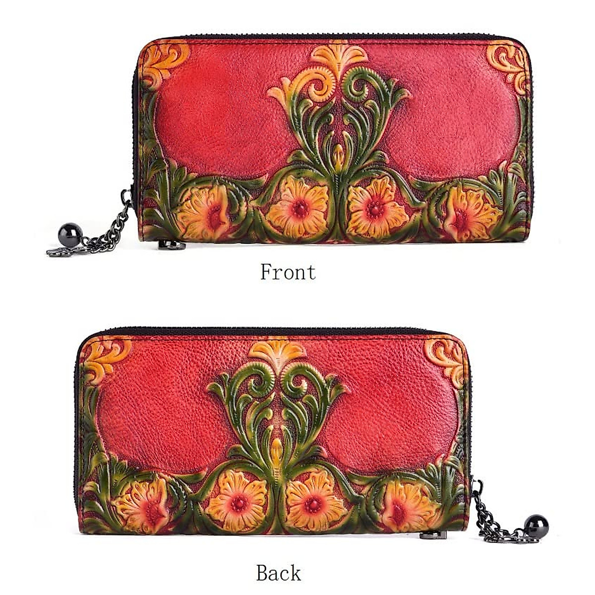 LMKIDS Retro Genuine Leather Wallets for Women Embossed Women's Purse Ladies Clutch Purse with Tassel (Style 1)