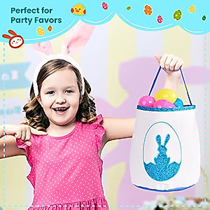FUN LITTLE TOYS Kids Easter Basket Canvas Easter Bunny Bag for Kids Large Blue Easter Basket
