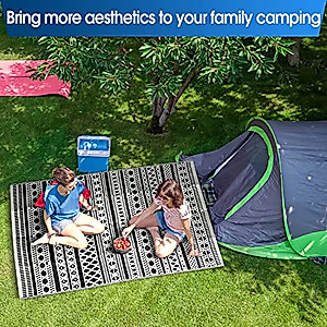 Reversible Waterproof Outdoor Rug Tangier – 5’ x 8’ Black & White – Polypropylene Straw Mat for Camping, RV, Trailer, Indoor, Terrace, Deck, Backyard & Garden – Large Modern Area by LUOMU RUGS