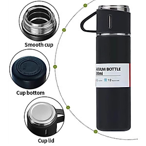 Stainless Steel Thermo + 3 cup, 500ml/16.9oz (Black, Grey and Blue Set)