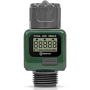 Geevon Water Flow Meter Garden Hose Water Meter, Standard 3/4" Hose Thread, High Accuracy & IPX6 Waterproof, Suitable for Garden Watering, Pool, RV Filling