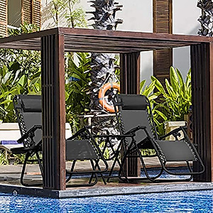 Flamaker Zero Gravity Chairs Outdoor Folding Recliners Adjustable Lawn Patio Lounge Chair with Side Table and Cup Holders for Poolside, Yard and Camping (Black)