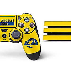 Skinit Decal Gaming Skin Compatible with PS4 Pro Console and Controller Bundle - Officially Licensed NFL Los Angeles Rams White Performance Series Design