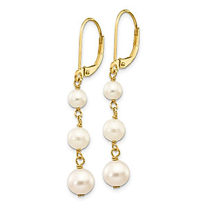 14k 4-6mm White Semi-round FW Cultured Pearl Gaduated Leverback Earrings 40mm 7mm style XF569