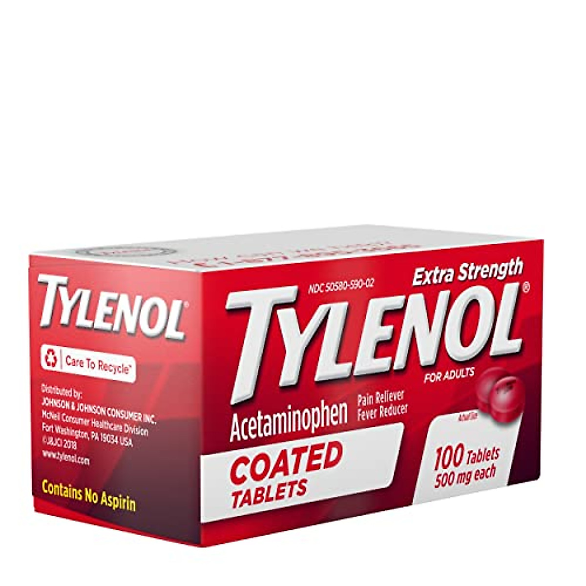 Tylenol Extra Strength Coated Tablets, Acetaminophen Adult Pain Relief & Fever Reducer, 100 ct