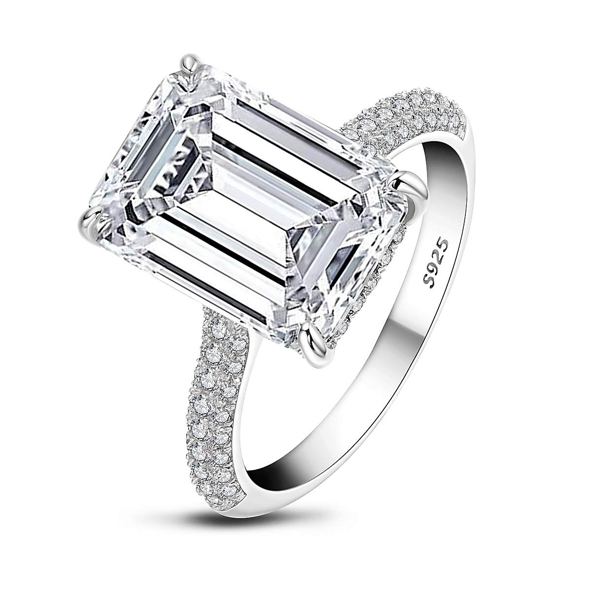 AINUOSHI 6 Carats Emerald Cut Cubic Zirconia CZ Rhodium Plated/Rose Gold Sterling Silver Simulated Diamond Wedding Engagement Ring