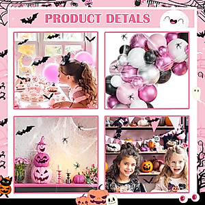 Fiesec Pink Halloween Balloon Garland Arch Kit, Halloween Themed Party Decorations with BOO Foil Balloons Spider Web Bat Ghost, Happy Boo Day Halloween Indoor Outdoor Yard Home Room Décor