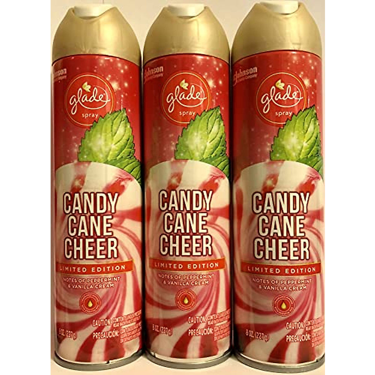 Glade Air Freshener Spray - Candy Cane Cheer - Holiday Collection 2020 - Net Wt. 8 OZ (227 g) Per Can - Pack of 3 Cans