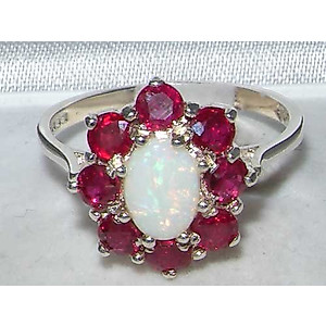 LetsBuyGold 925 Sterling Silver Real Genuine Opal and Ruby Womens Cluster Engagement Ring - Size 6