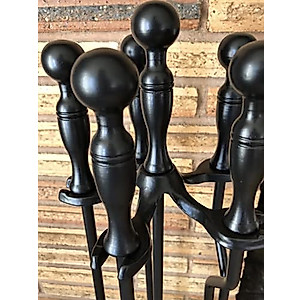 Rocky Mountain Goods 5 Pcs Fireplace Tool Set Black 31” Large - Shovel, brush, poker, tongs, stand - Heavy duty wrought iron tools with decorative finish - Ergonomic Ball handles