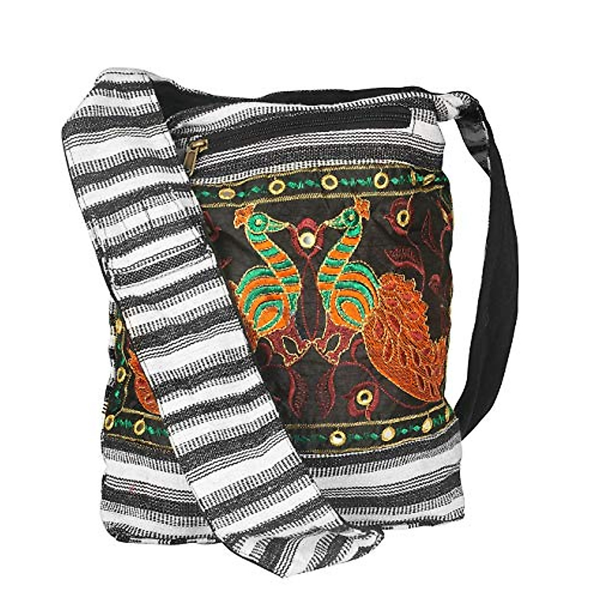 Hobo Shoulder Bag Messenger Casual Everyday Large Hippie Market Thick Functional (Black White)