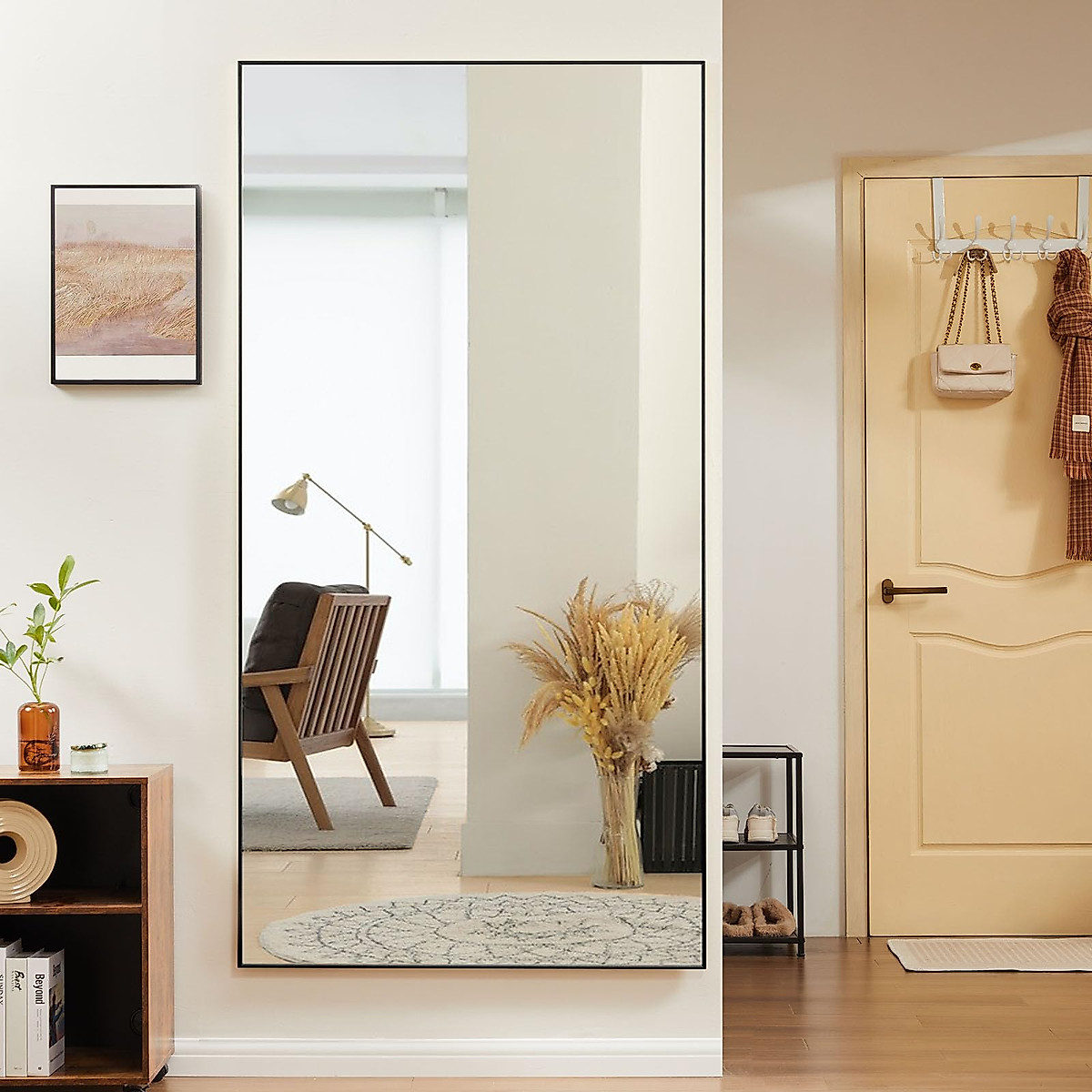 Sweetcrispy Mirror Full Length 71"x30" Full Body Floor Standing Mirror Hanging or Leaning Against Wall, Large Wall Mirror with Stand Aluminum Alloy Thin Frame for Bedroom Cloakroom, Black