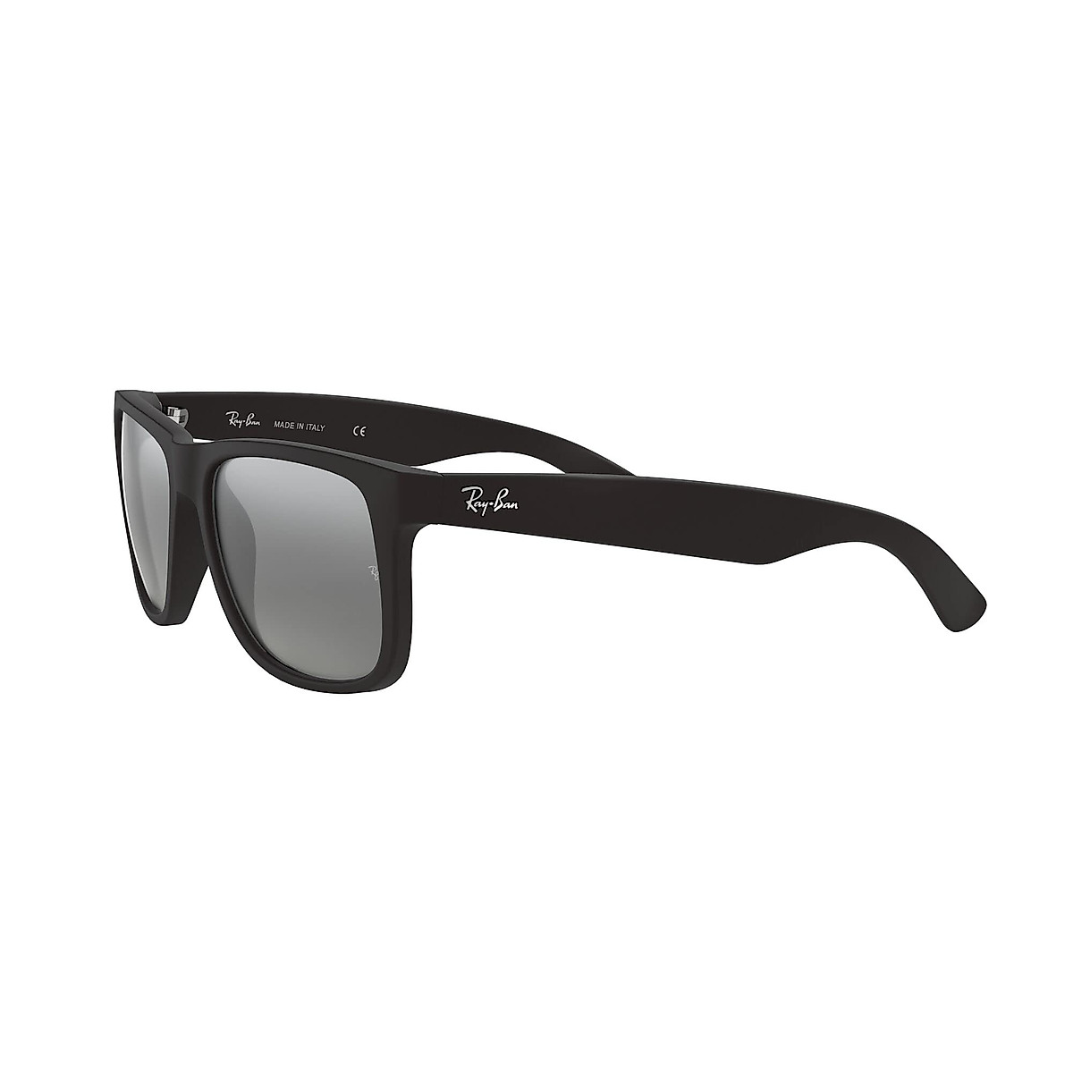 Ray-Ban RB4165 Justin Rectangular Sunglasses, Rubber Black/Grey Mirrored Silver, 51 mm