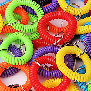 Arroyner 70Pcs Colorful Stretchy Keychain Bracelet Spiral Wristband Keychain for Outdoor, Gym